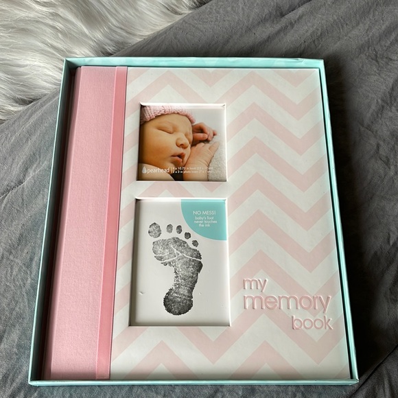 Other | Baby Memory Book Journal Pink White Chevron Keepsake Book ...